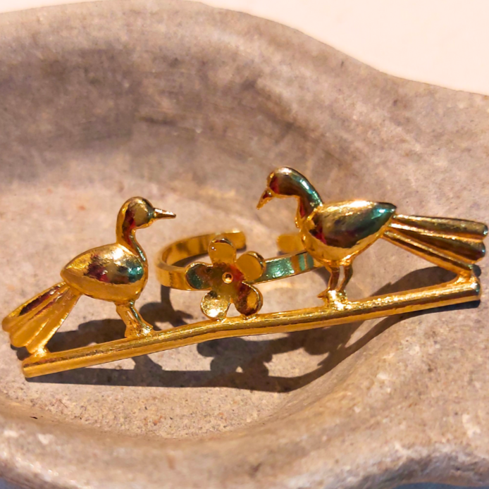 Adjustable Gold Plated Love Birds Ring – Kansya
