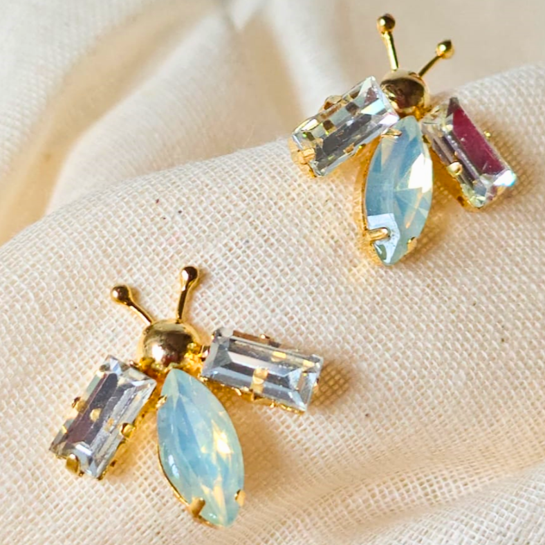 White and Opal Gold Bug Ear Studs – Kansya